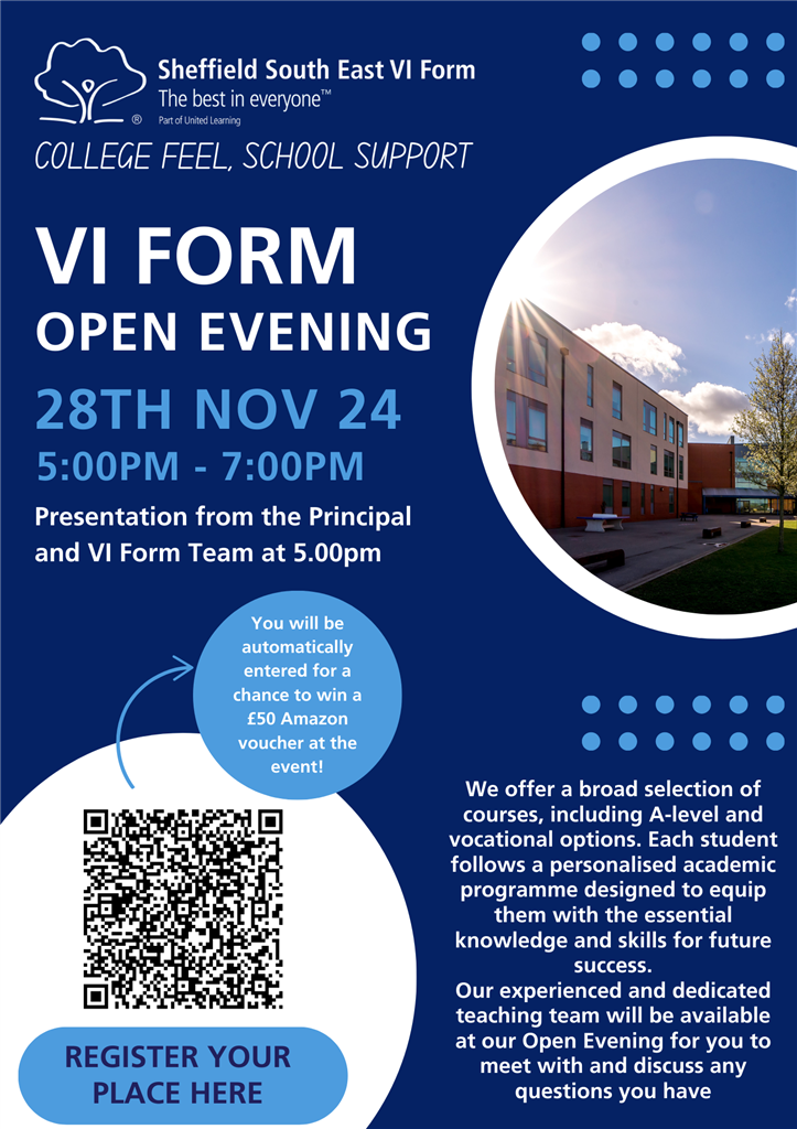 VI Form Open Evening - 28th November - Sheffield Park Academy