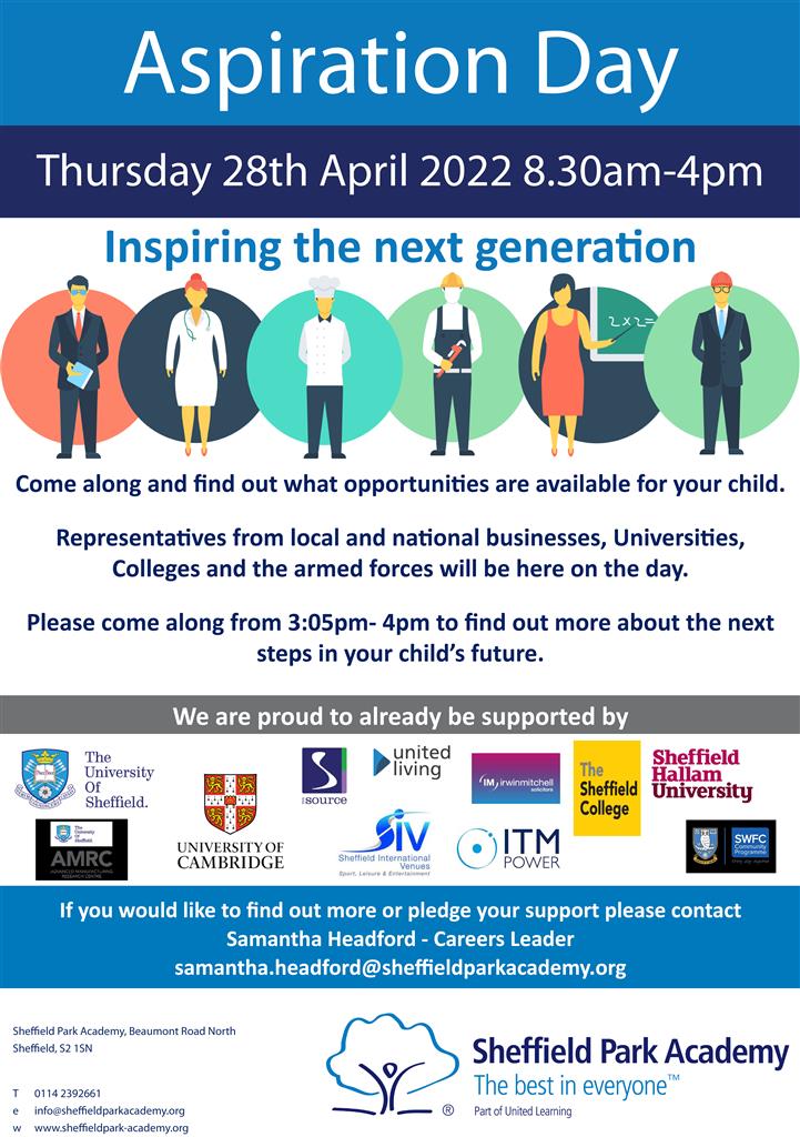 Invitation to Parents - Aspiration Day - 28th April 2022 - Sheffield ...